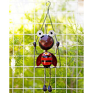 GDF Solar Lady Bugs Swing Metal Ladybug Hanging Animal Garden Decor Waterproof Solar Lights Decorative Outdoor Lights for Outside Patio Balcony Pathway Lawn Yard,Gifts for Her/Him