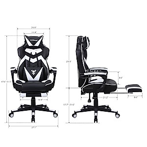 Zeanus Ergonomic Gaming Computer Chair, Recliner Computer Chair with Footrest, Office Gamer Chair with Massage, Big and Tall Racing Chair, Gaming Chairs for Adults, High Back Gaming Desk Chair White