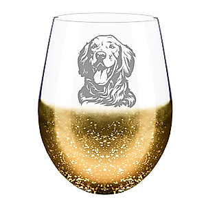 Valentines Day Gifts for Golden Retriever Dog Mom Dog Dad, Golden Retriever Dog Face Etched Gold Wine Glass