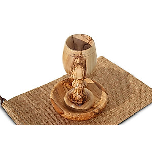 Communion Cups, Goblet, Chalice - the Lord's Supper - Wooden Bread Tray with Handmade Olive Wood Kiddush Cup also for Eucharist of the Holy Communion in Christian Congregations in Gift Bag.