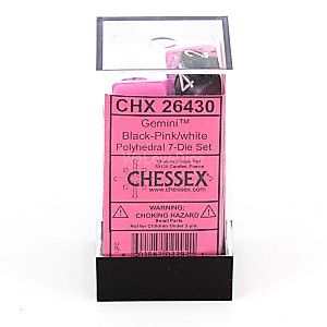 Chessex GeminiT Polyhedral 7-Die Set, Black/Pink/White,26430CHX