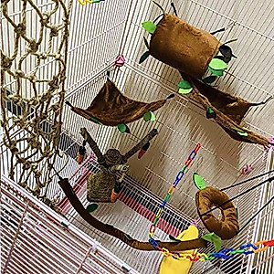Hamiledyi Hamster Hammock Small Animals Hanging Warm Bed House Organic Natural Apple Wood Chewing Stick Rat Cage Nest Accessories Toy Hanging Tunnel and Swing for Sugar Glider Squirrel