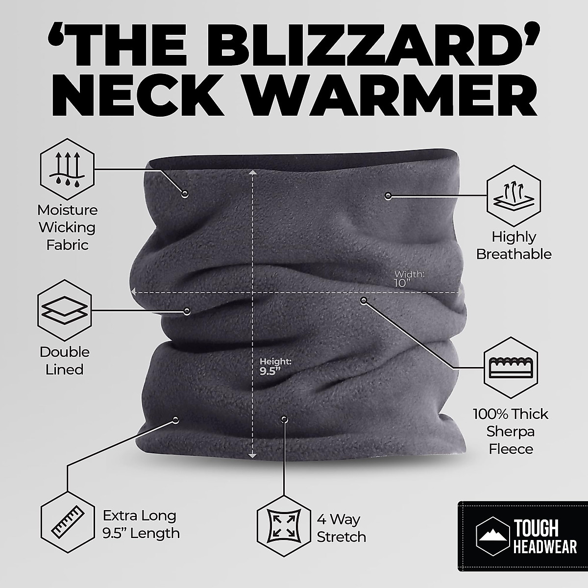 Tough Headwear Neck Warmer - Fleece Neck Gaiter, Winter Face Cover & Ski Scarf - Neck Cover for Men & Women for Cold Weather