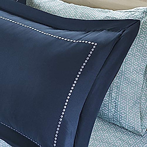 Intelligent Design Complete Bed In A Bag Casual Boho Comforter with Sheet Set Decorative Pillow, All Season Bedding Set, Twin, Loretta Navy 7 Piece