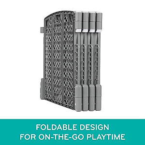 Evenflo Versatile Adjustable and Portable Play Yard with Lawn Stakes for Outdoor Use, Non-Scratch Floor Pads for Indoor Use, and Foldable Design with Molded Handle for Easy Transportation, Cool Gray