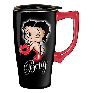 Spoontiques - Insulated Travel Mug - Betty Boop Hearts Ceramic Coffee Cup - Coffee Lovers Gift - Funny Coffee Mug - 15 oz - Black