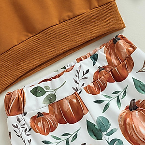 wdehow Toddler Baby Girls Halloween 2pcs outfits Letters Print Sweatshirt Tops Pumpkin Flare Pants Fall Winter Clothes (Brown, 12-18 Months)