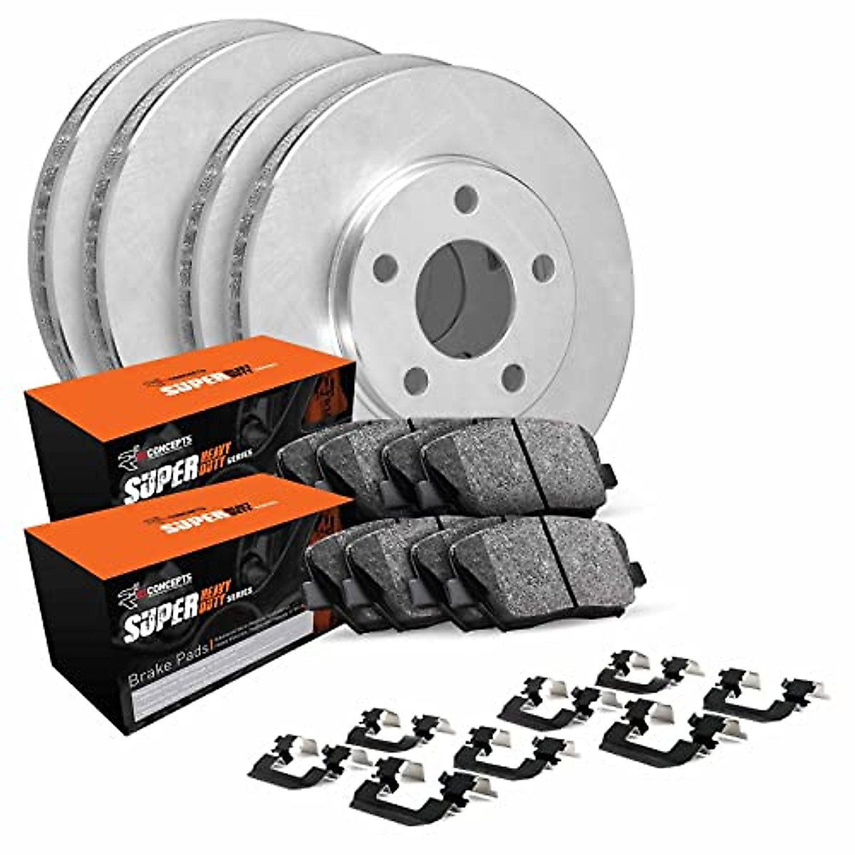 R1 Concepts Front Rear Brakes and Rotors Kit |Front Rear Brake Pads| Brake Rotors and Pads| Super Duty Brake Pads and Rotors| Hardware Kit WFXH2-40031