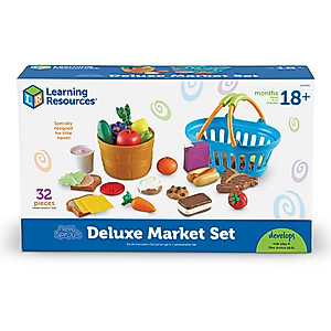 Learning Resources New Sprouts Deluxe Market Set - 32 Pieces, Ages 18+ Months Pretend Play Food for Toddlers, Preschool Learning Toys, Kitchen Play Toys for Kids