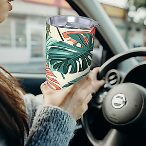 AYCZN Red Green Palm Leaves 20 OZ Tumbler Stainless Steel Travel Coffee Mug, Tropical Jungle Insulated Water Bottle with Lid and 2 StrawsLeakproof Thermal Cup