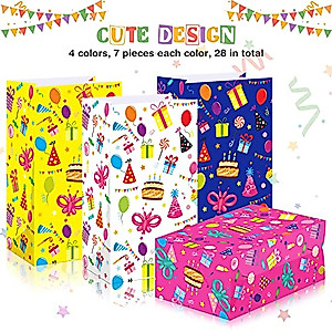 Pajean 28 Pieces Kids Birthday Party Favor Bags Birthday Goodie Bags Birthday Gift Bags Colorful Paper Treat Bags for Candy Snacks Favors Kids Birthday Baby Shower Anniversaries Supplies