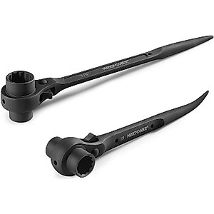 MAXPOWER 2 Pieces Spud Ratchet Set, 3/4 Inch x 7/8 Inch Dual Socket Spud Ratchet, 17mm x 19mm Metric Spud Ratchet Scaffold Wrench