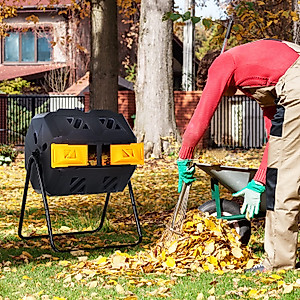 Compost Bin,Outdoor Compost Tumbler 42 Gallon Composter BPA Free Dual Chamber Composting Rotating for Garden Yard Black