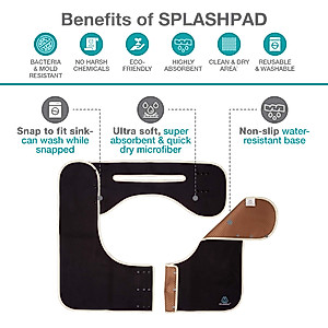 SPLASHPAD Bathroom Sink Mat - for Clean & Dry Countertops - Soft, Absorbent Microfiber, Non-Slip Rubber Grip - Children's Self Care Accessories for Hand Washing, Brushing Teeth - Solid Black