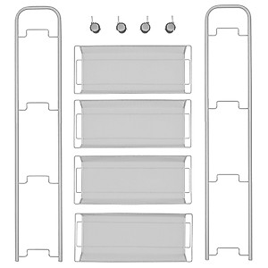mDesign Slim Steel Metal Rolling Utility Cart Storage Organizer Trolley with 4 Basket Shelves for Laundry Room, Kitchen, Bathroom Organization - Narrow Holder for Detergent - Biro Collection, Silver