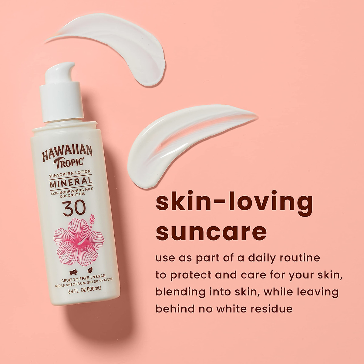 Hawaiian Tropic Mineral Skin Nourishing Milk Sunscreen SPF 30, 3.4oz | Sun Milk, Zinc Oxide Sunscreen, Mineral Sunblock, Oxybenzone Free Sunscreen, Travel Size Sunscreen, 3.4oz