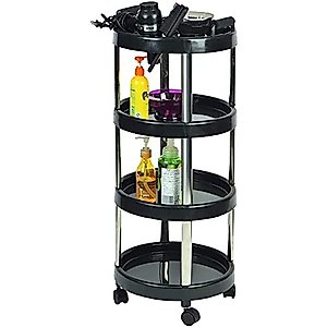 Medical Cart Household Utility Carts Trolley, Lab Cart Round Beauty Salon Cart with Universal Wheel, 4 Tier Hairdresser Utility Cart, Mobile Trolley with Hair Dryer Ho
