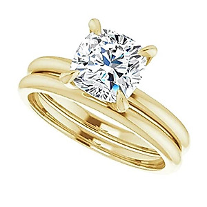 Solid Gold Engagement Ring Set for Women, Handmade 2 Carats Cushion Cut Moissanite Solitaire Ring Set Diamond Wedding Bridal Ring Anniversary Propose Gift Her, 10K/14K/18K, 925 Silver