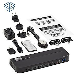 Tripp Lite 4 Port DisplayPort USB KVM Switch, Quad Port DP USB KVM Switch, 4K 60 Hz, HDR, HDCP 2.2, DP 1.4, USB 3.0 Cables, Black (B005-DPUA4)