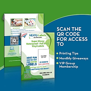 Printable Vinyl Sticker Paper - Waterproof Sticker Paper for Inkjet and Laser Printer - 25 White Full Sheet Super Glossy Craft Labels - Strong Adhesive - Tear Resistant - Made in The USA