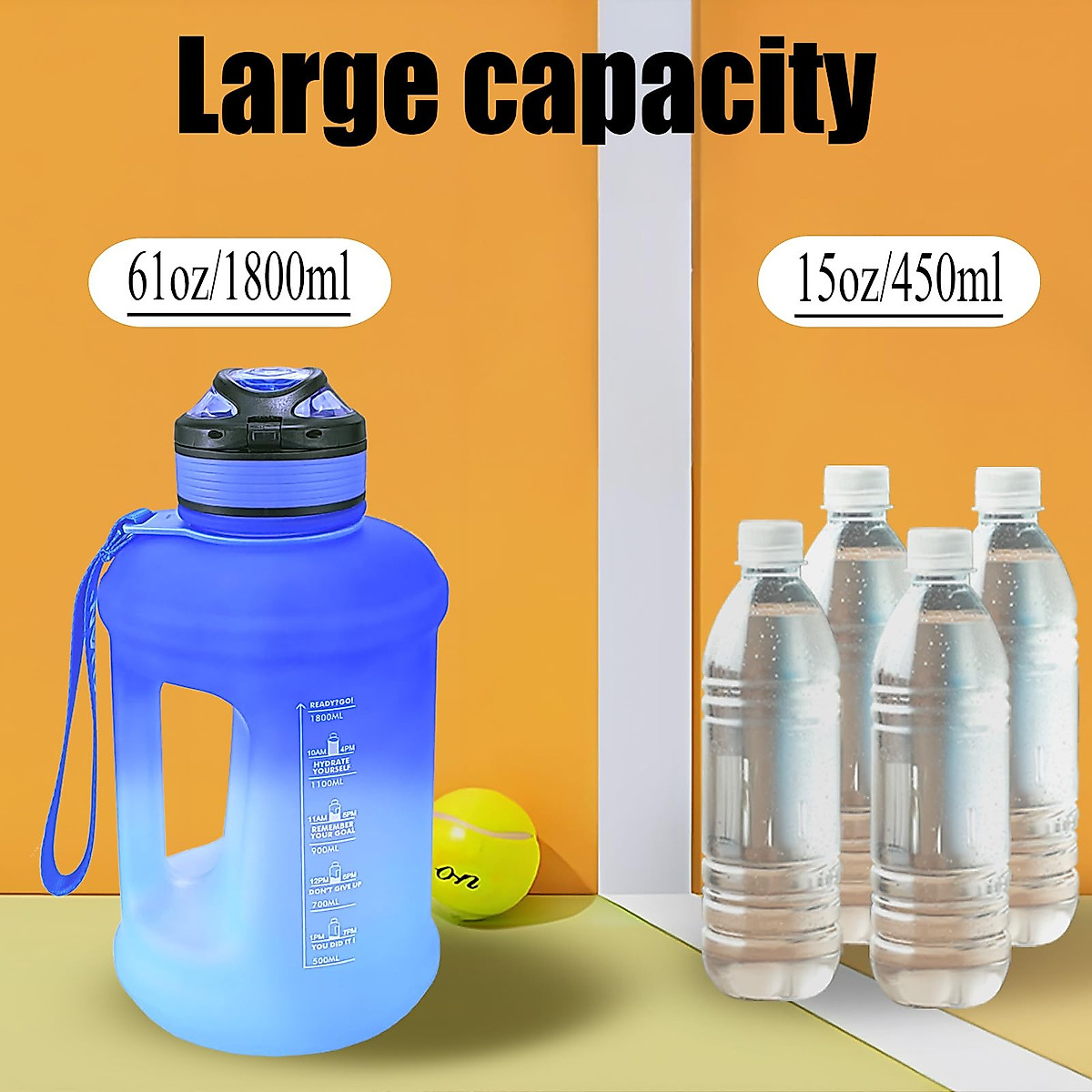 POPOACTI Sports Water Bottle, 63 Oz/1800mL, Leak Proof BPA Free Travel Outdoor For Men Women (Gradient_Blue)