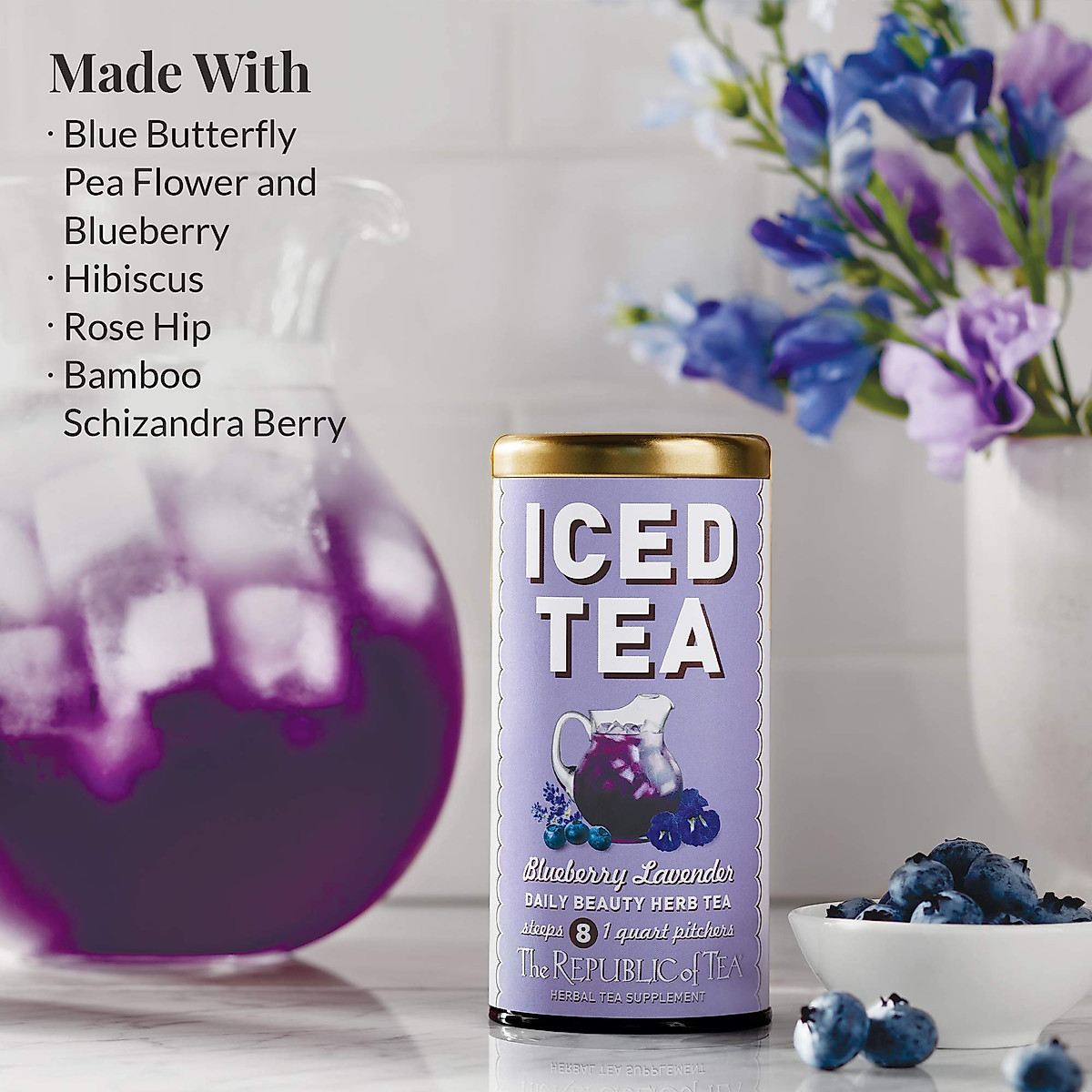 The Republic of Tea Beautifying Botanicals® Beauty Blueberry Lavender Herbal Iced Tea Bags (8 count)