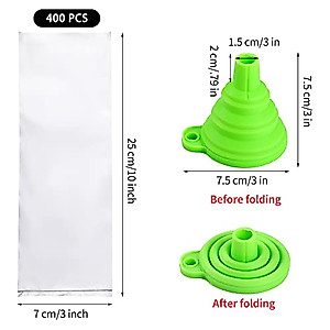400 Pieces Ice Pop Bags Ice Lolly Bags Disposable Ice Cream Mold Bags Plastic Ice Candy Bags with Silicone Funnel for Making Ice Cream Yogurt Candy Freeze 3 x 10 Inch (400 Pieces,3 x 10 Inch)