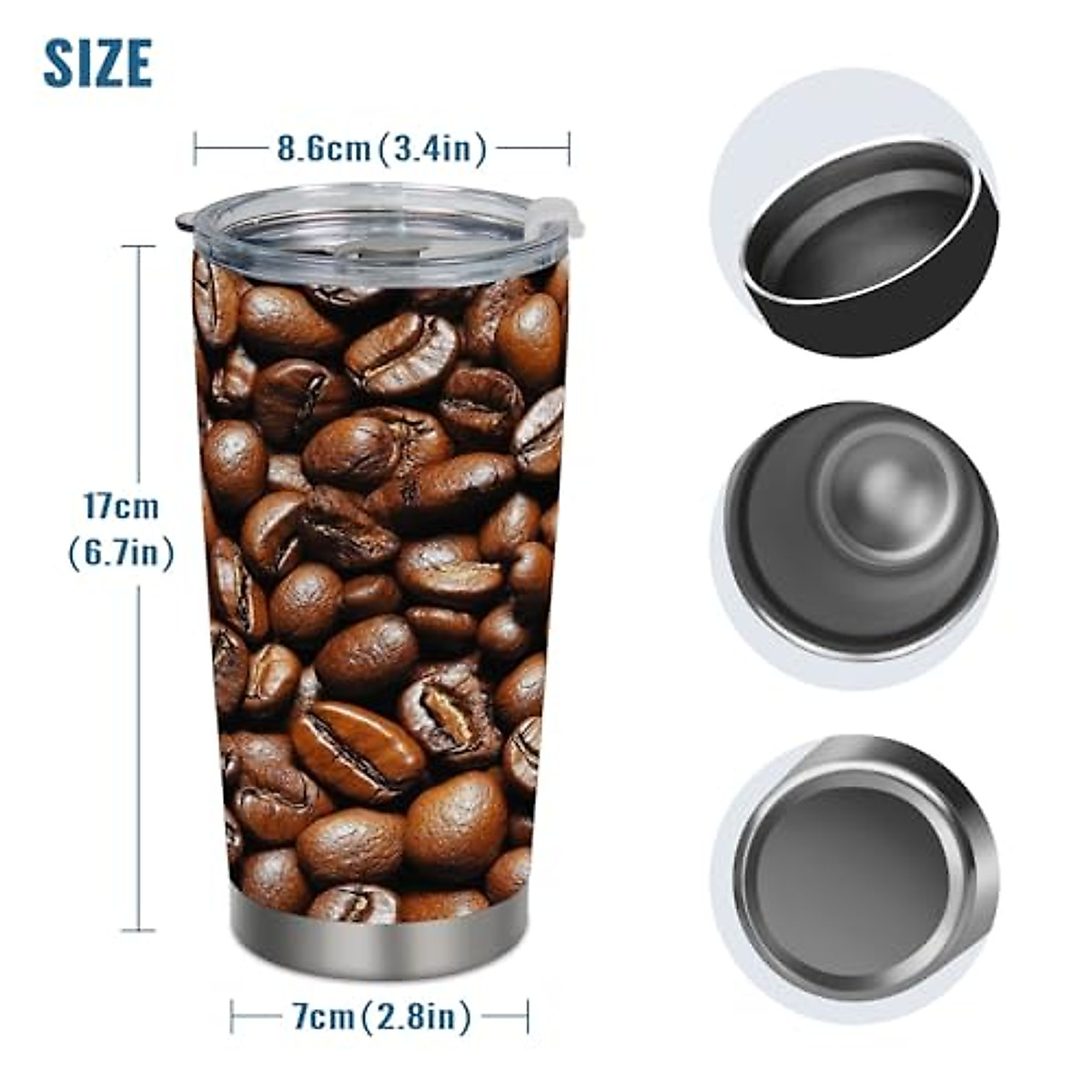 QWEUIOP 20oz Insulated Travel Coffee Mug Coffee Beans Pattern Stainless Steel Tumbler with Lid Double Wall Vacuum Coffee Cup For Hot and Cold Drinks14113