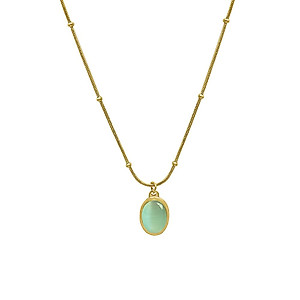 Moonffay Green Created Opal Stone Pendant Gold Necklace for Women,Charm Plated 18k Gold Stainless Steel Snake Chain Non Tarnish Choker Necklaces Woman Jewelry