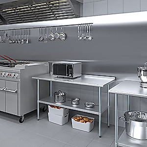 AmGood 60" Long x 24" Deep Stainless Steel Work Table with 1.5" Backsplash | Metal Kitchen Food Prep Table | NSF