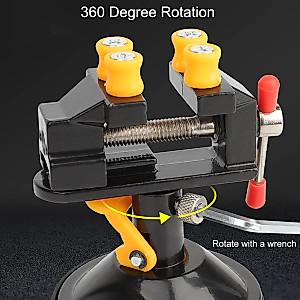 Saipe Universal Mini Table Vise Clamp 360° Suction Vice Clamp Drill Press Vise Table Bench Vice Craft Vise DIY Sculpture Craft Carving Tool for Jewelry Watch Walnut