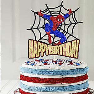 Spider Happy Birthday Cake Topper - Super hero Theme Cartoon Movie Cake Decoration for Kids Party Supplies