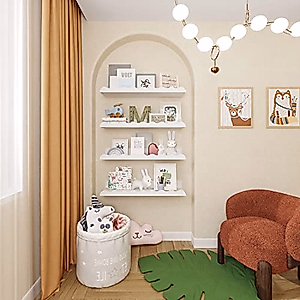 Kids' Bookshelf Set of 4 - White Floating Nursery Book Shelves, Picture Ledge Shelf for Wall Decor and Storage - Perfect for Books, Toys, Photo Frames, and Nursery Décor