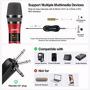 LEKATO Wireless Microphone, UHF Professional Microphones Rechargeable Metal Dual Wireless Microphone Dynamic Microphone System Set with Rechargeable Receiver for Karaoke Singing, Speech, Wedding