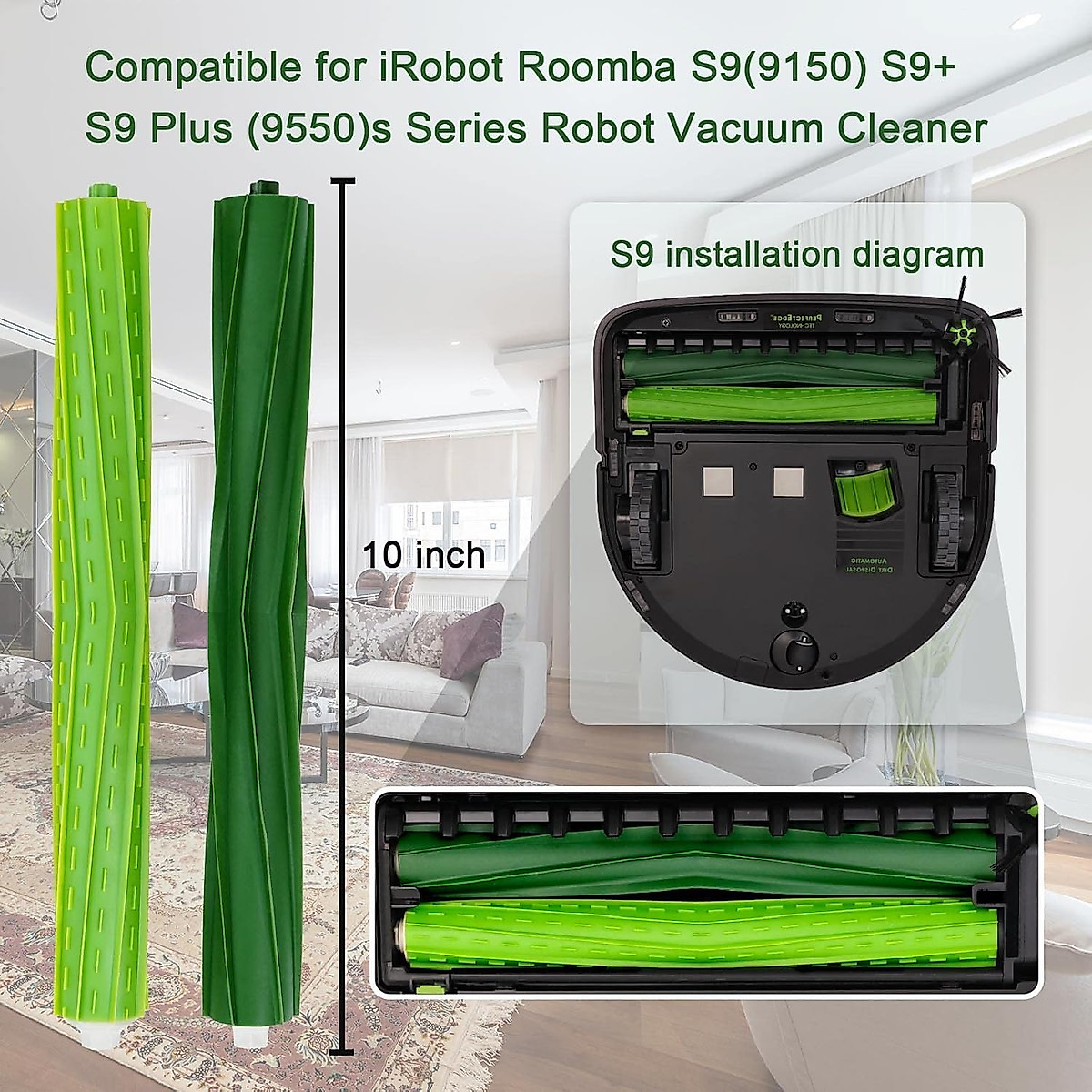 Replacement Parts for iRobot Roomba s9 (9150) s9+ s9 plus (9550) S-Series Vacuum Cleaner 24 Pack, 2 Pack of Multi-Surface Rubber Roller Brushes, 6 Filters, 6 Side Brushes, 6 Dust Bags and 2 Tools