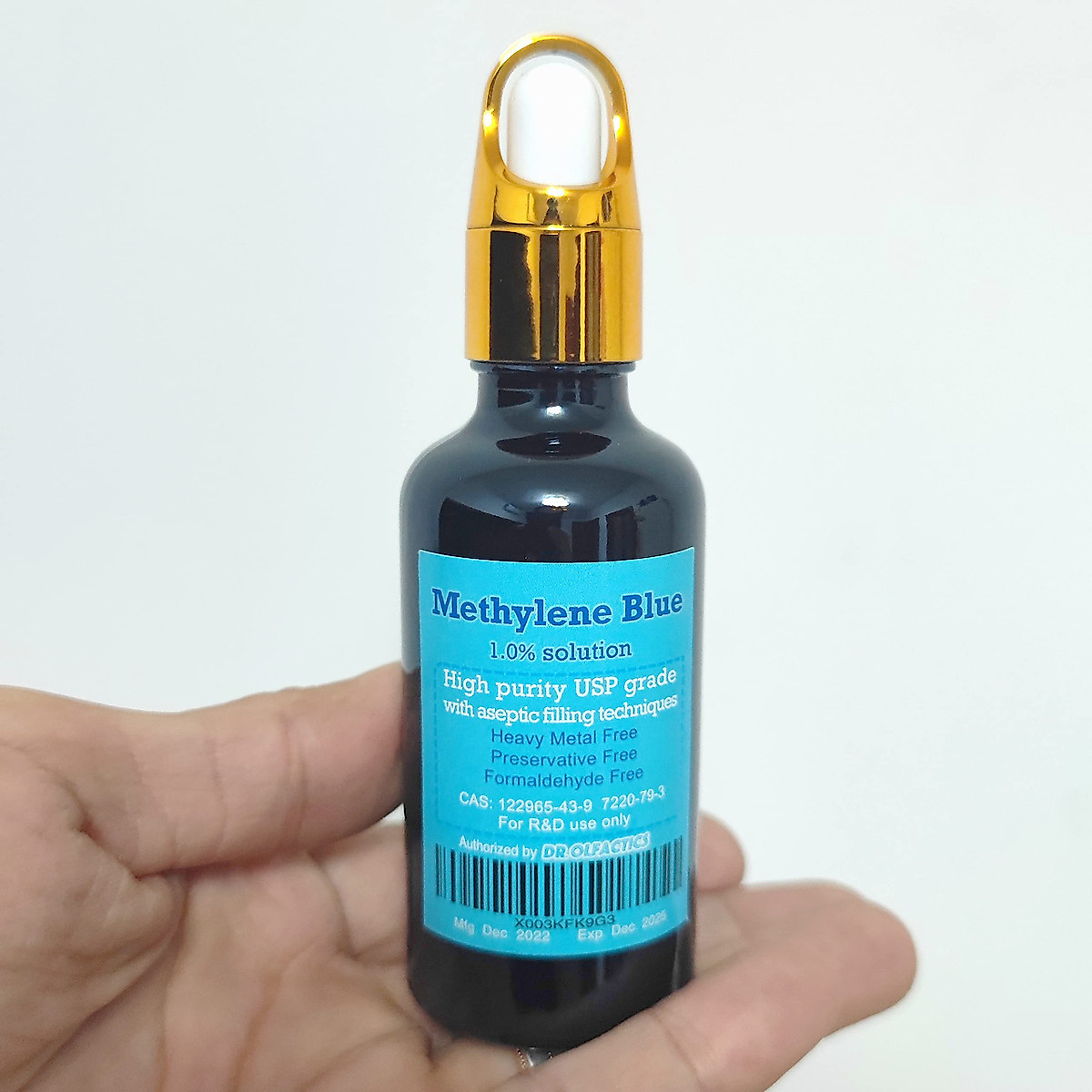 Methylene Blue USP Grade 1.0% Solution 50 mL (1.69 fl oz) High Purity with Aseptic Filling Techniques (Premium Dropper) 3rd Party Tested.