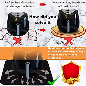 IYSHOUGONG Heat Resistant Mat for Air Fryer,4Pcs Heat Resistant Pad and Black Round Coaster Countertop Protector Mat Kitchen Appliance Non-Slip Mat Kitchen Thickened Felt Oven Mat