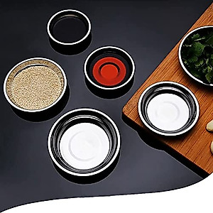 8 Pcs Stainless Steel Sauce Dishes, 4inch Round Seasoning Dishes Sushi Dipping Bowl Saucers Bowl Mini Appetizer Plates, Small Snack Cups Dipping Soy Sauce Dish/Bowls (3.85 x 3.87 x 0.7 inch) (10cm)