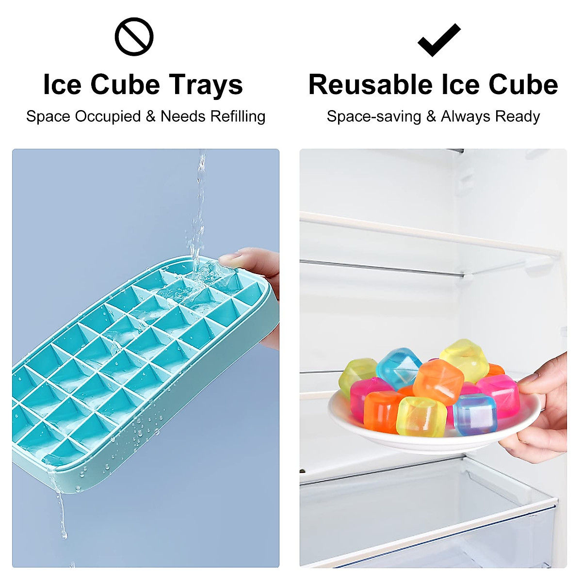 Tngan Reusable Ice Cube, 65 Pack Reusable Ice Cubes for Drinks, Washable Non-Melting Plastic Ice Cubes BPA Free, Refreezable Ice Cubes for Whiskey, Cocktails, Wine, Coffee (Multicolor)