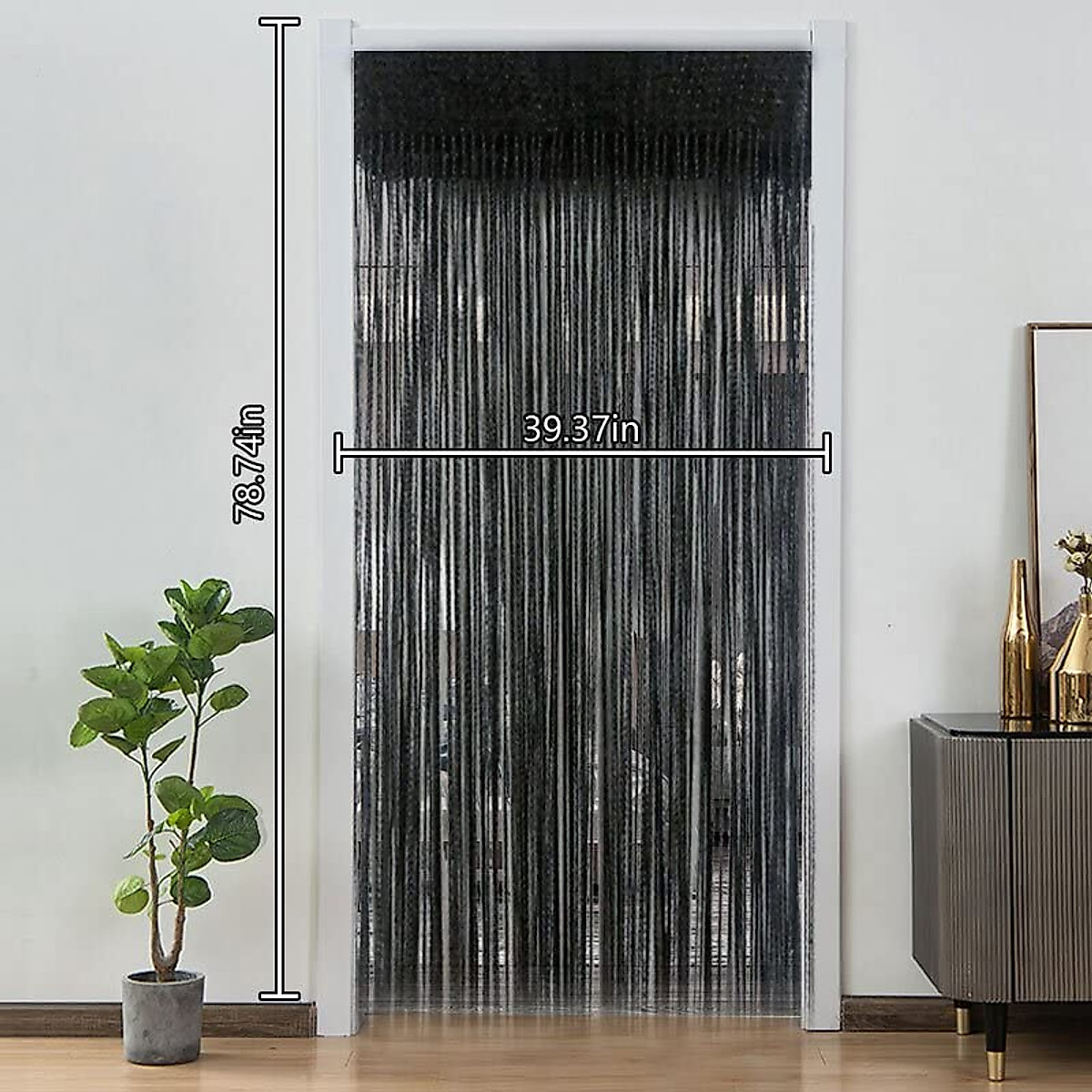 DLD String Curtains Beaded Door Curtain,Curtains Panel Divider Window Door Fly Screen for Door Wall and Window Decoration,200cm x 100 cm(200cm*100 cm,Black)