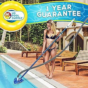 U.S. Pool Supply Weighted Transparent Triangular Pool Vacuum Head with Swivel Hose Connection and EZ Clip Handle - Connect 1-1/4" or 1-1/2" Hose - Removes Debris, Clean Corners - Safe for Vinyl Pools