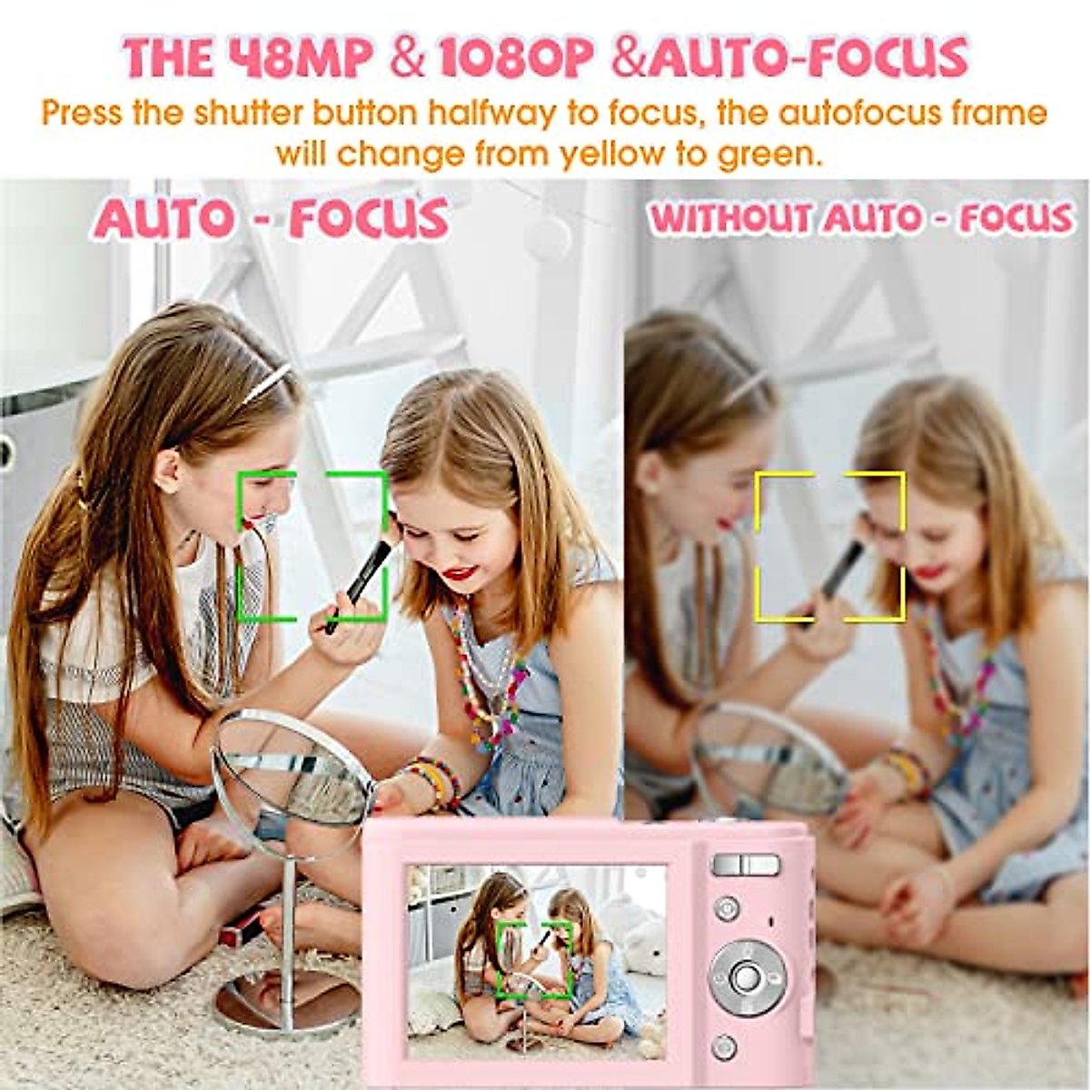 Digital Camera, Bofypoo Autofocus Kids Vlogging Camera FHD 1080P 48MP with 32GB Memory Card, 16X Zoom Point and Shoot Digital Camera, Compact Camera for Teens,Beginners