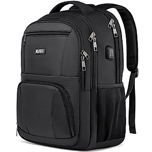 RJEU Laptop Backpack for Men, Extra Large School Backpacks for Teen Boys, Anti-Theft Water Resistant Back Pack with USB Charging Port, Fits 17.3-Inch Laptop, Black