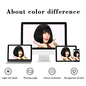 12 Inch Short Bob Wigs with Bangs, Straight Bob Wigs for Women, Synthetic Short Bob Wigs Heat Resistant Fiber Wigs for Daily Party Cosplay (Black)