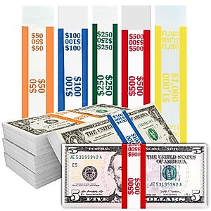 Money Bands Currency Sleeves Straps – Made in USA (Pack of 175) Self-Adhesive Assorted Money Wrappers for Bills Color Coded Wraps Meets ABA Standards, 7.5 x 1.25 inches – Recyclable Kraft Paper