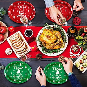 100 Pcs Christmas Paper Plates Christmas Party Decorations Team Naughty or Nice Disposable Oval Plates 10'' x 12'' Dinner Plates Christmas Gifts Bulk Disposable Plates Set for Christmas Holiday Party