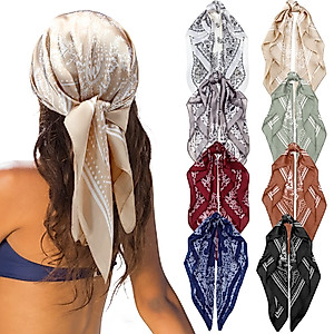 Zhanmai 8 Pcs 27.5 x 27.5 Inch Square Satin Head Scarves Women Silk Bandana Hair Scarves Hair Wrap Neck Scarf for Sleeping (Colorful,Classic)
