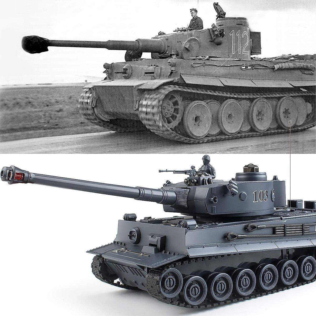 Rc Tanks,1:28 WW2 German Tiger Army Tank Toys for Boys,9 Channels Remote Control Vehicles with Sound and Light,RC Military Toys for Kids Boys Girls(Gray)