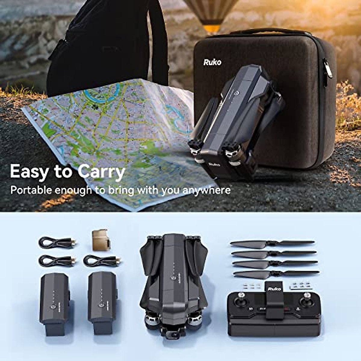 Ruko F11GIM2 Drone with Camera for Adults 4K, 3-Axis Gimbal+EIS, 9800ft Long Range, 84 Min Flight Time, 3 Batteries, GPS Auto Return Home, Follow Me, Waypoint, Point of Interest