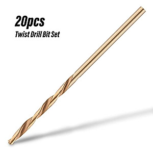 Qjaiune 5/64 Inch Cobalt Drill Bit Set, 20pcs M35 HSS Twist Drill Bit Set Titanium Coated Drill Bits, 135 Degree Split Point Jobber Drill Bits for Metal Hardened Steel Aluminum Cast Iron Wood Plastic